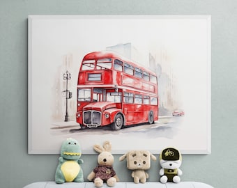 Double Decker Bus Print, Printable Vintage Bus Wall Art, Transportation ...