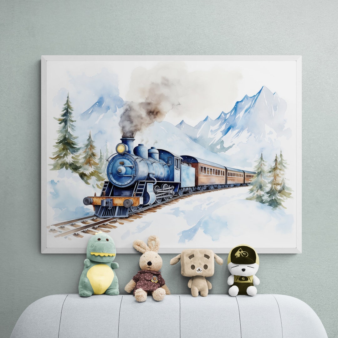 Polar Express Train Print, Train Wall Art, Watercolor Painting, Train ...