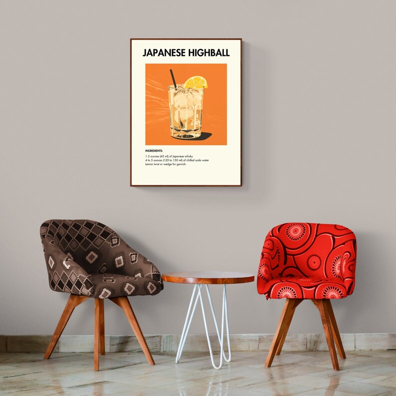 Japanese Highball Cocktail Print, Retro Bar Cart Decor (digital ...