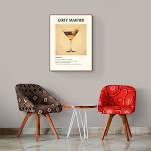 Dirty Martini Retro Cocktail Print, Cocktail Poster, Minimalist Classic ...