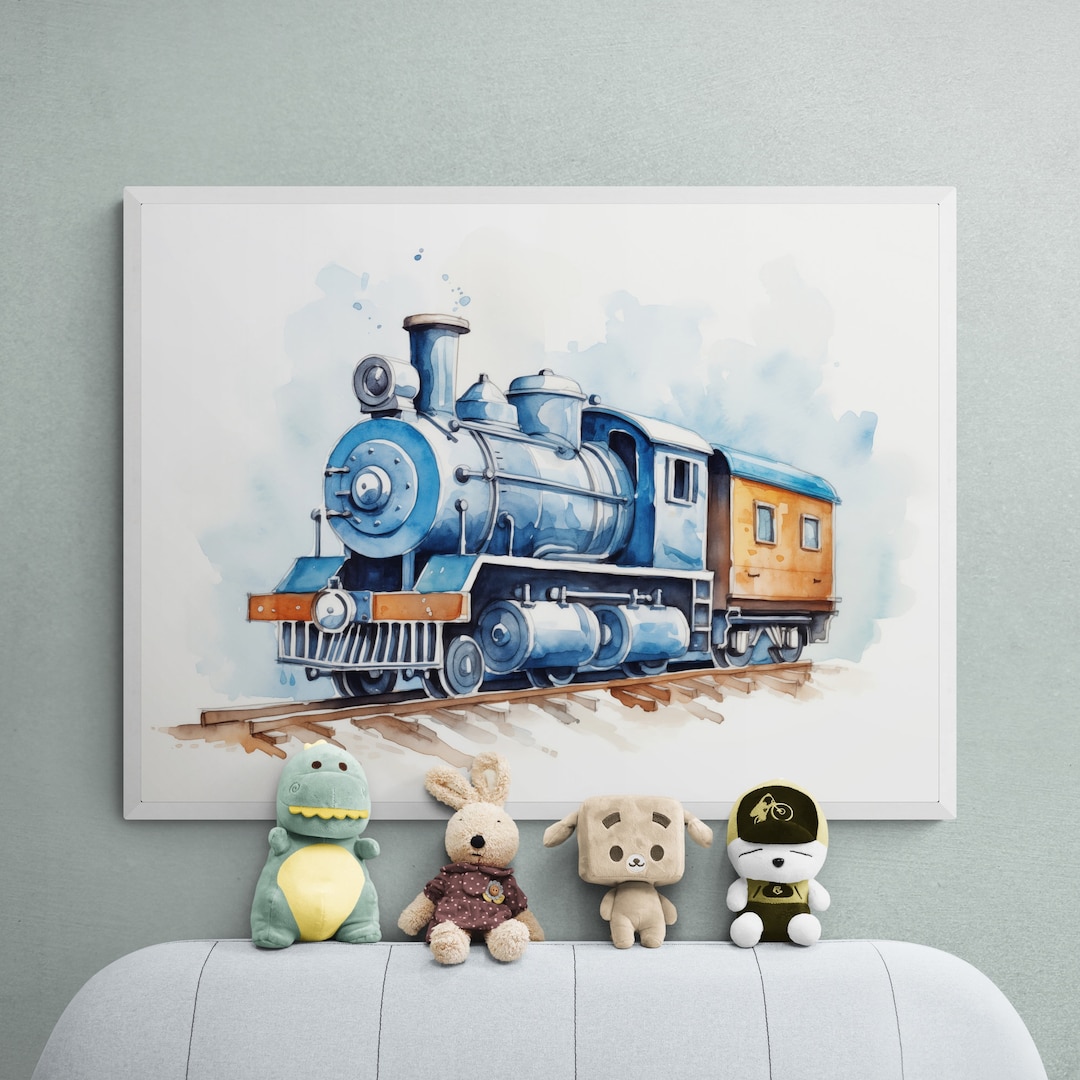 Vintage Train Print, Train Wall Art, Watercolor Painting, Train Poster ...