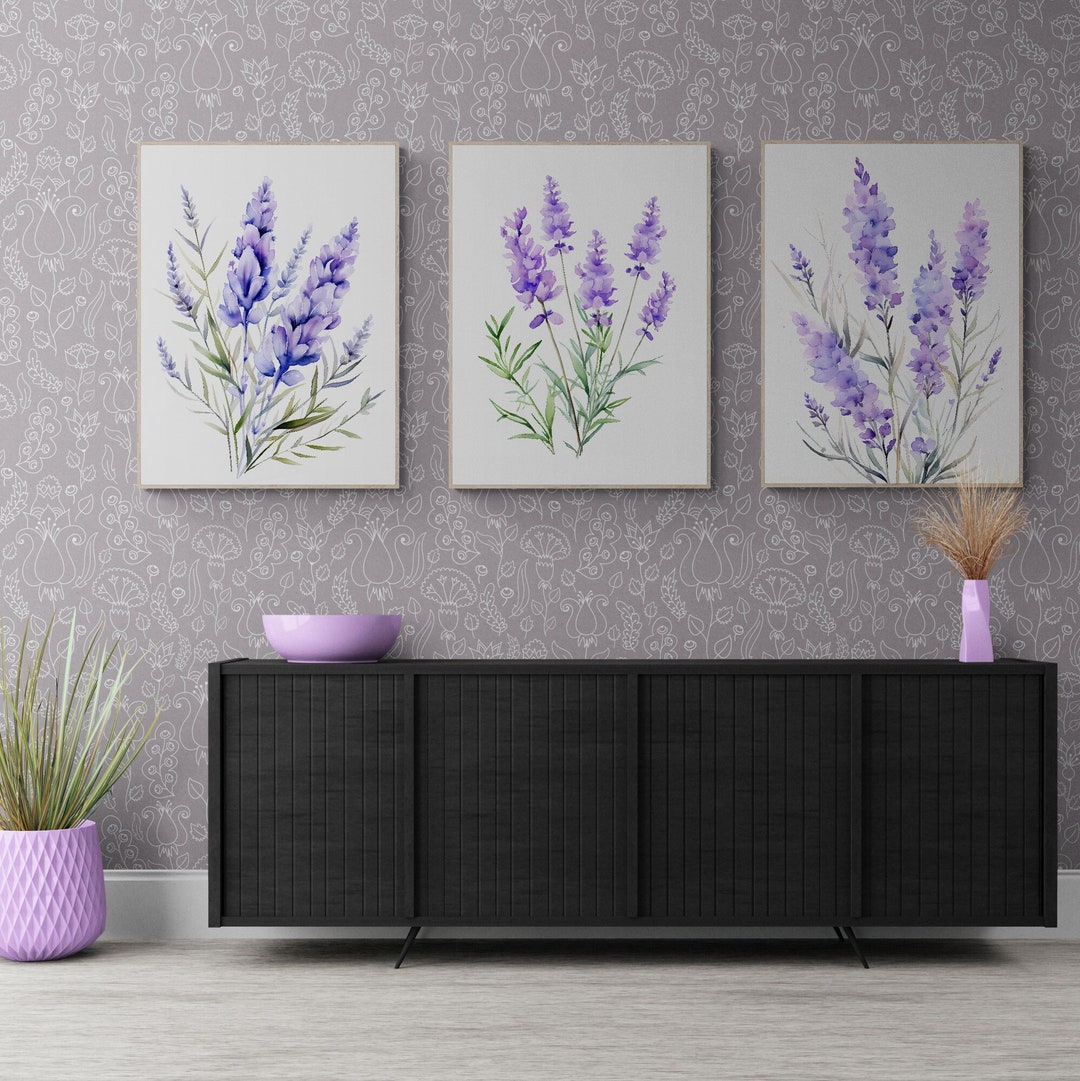 Set of 3 Lavender Prints, Minimalist Colorful Wall Decor, Lavender Art ...