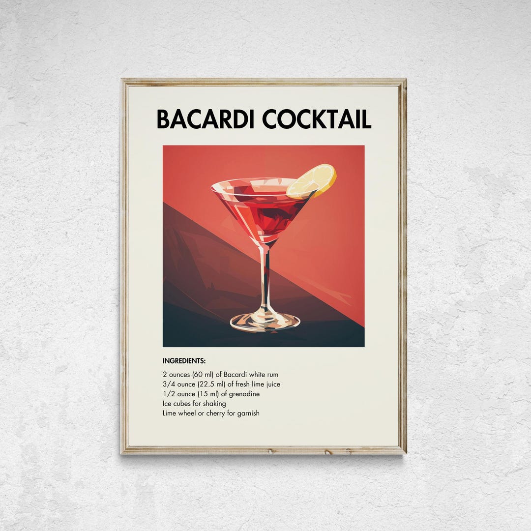 Bacardi Cocktail Printable, Bacardi Cocktail Poster, Bacardi Cocktail ...