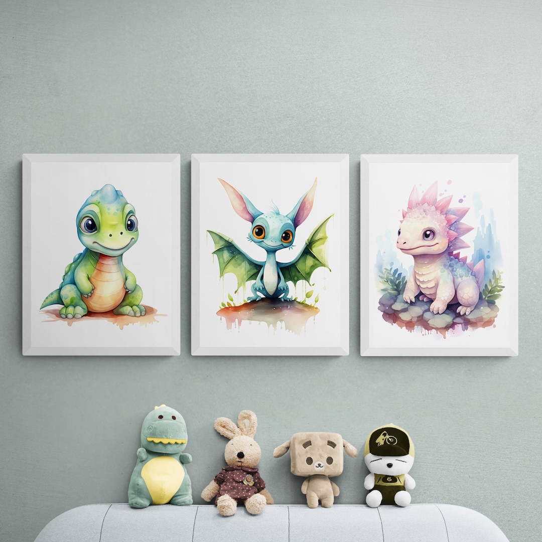 Set of 3, Baby Dinosaur Prints, Watercolor Nursery Decor, Dinosaur ...