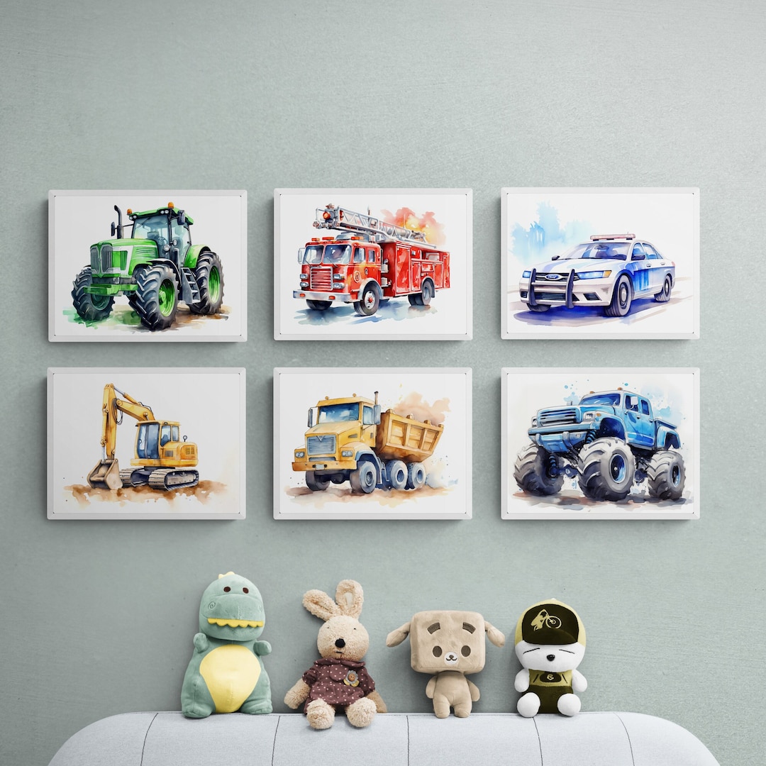 Set of 6 Vehicle Prints, Construction Wall Art, Transportation Print ...