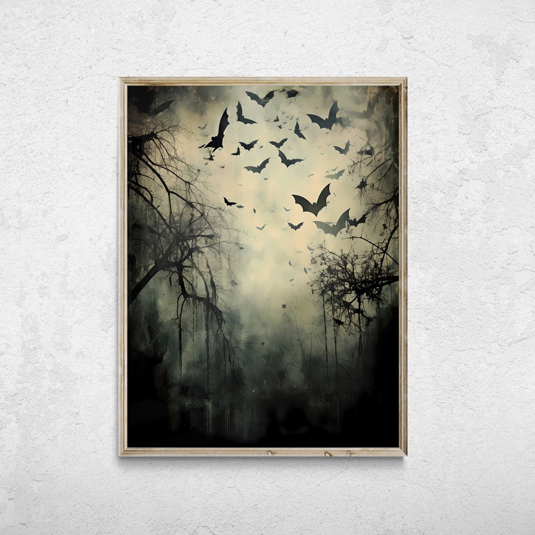 Halloween Bats Art Print, Halloween Art Print, Bats Art, Gothic Decor ...