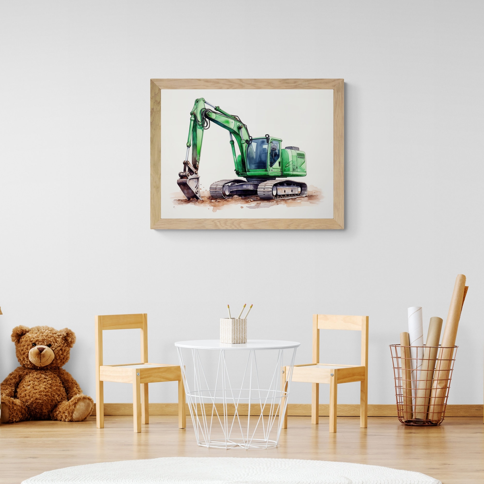 Watercolor Green Excavator Print, Toddler Boy Room Decor (digital ...