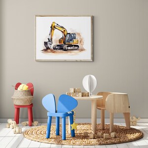 Excavator Print, Digger Art, Construction Print, Toddler Boy Poster ...