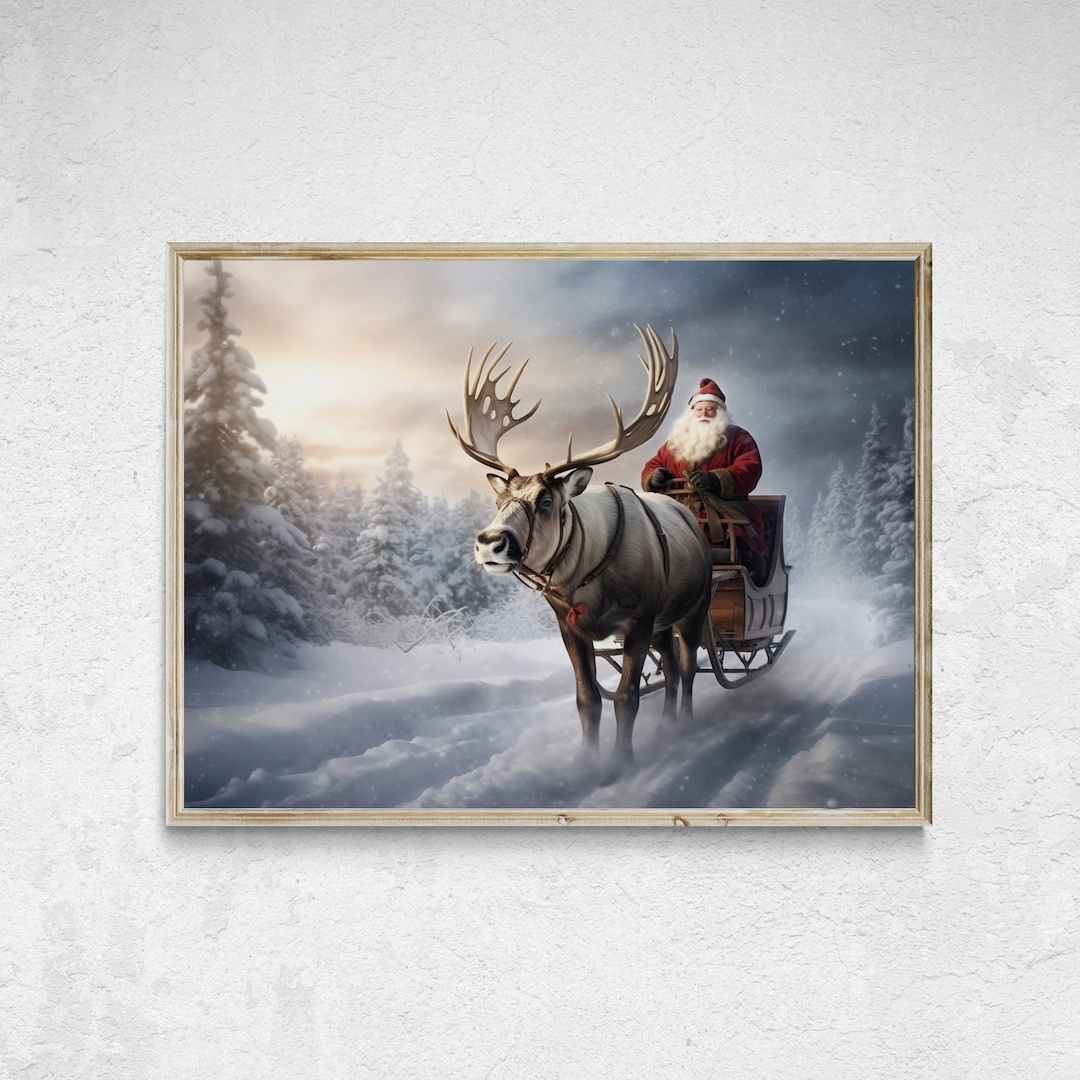 Christmas Printable, Santa Sleigh Print, Reindeer Print, Winter ...