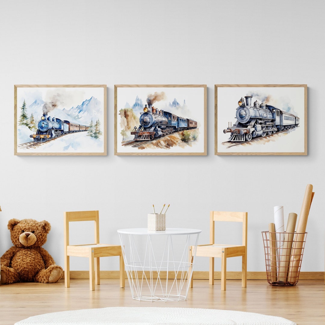 Set of 3, Steam Locomotive Train Prints, Train Nursery, Transportation ...