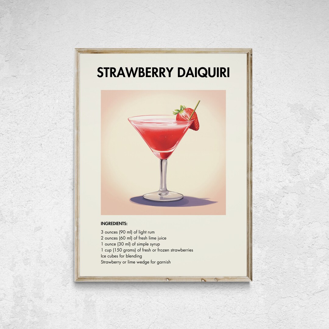 Strawberry Daiquiri Printable, Strawberry Daiquiri Cocktail Poster ...