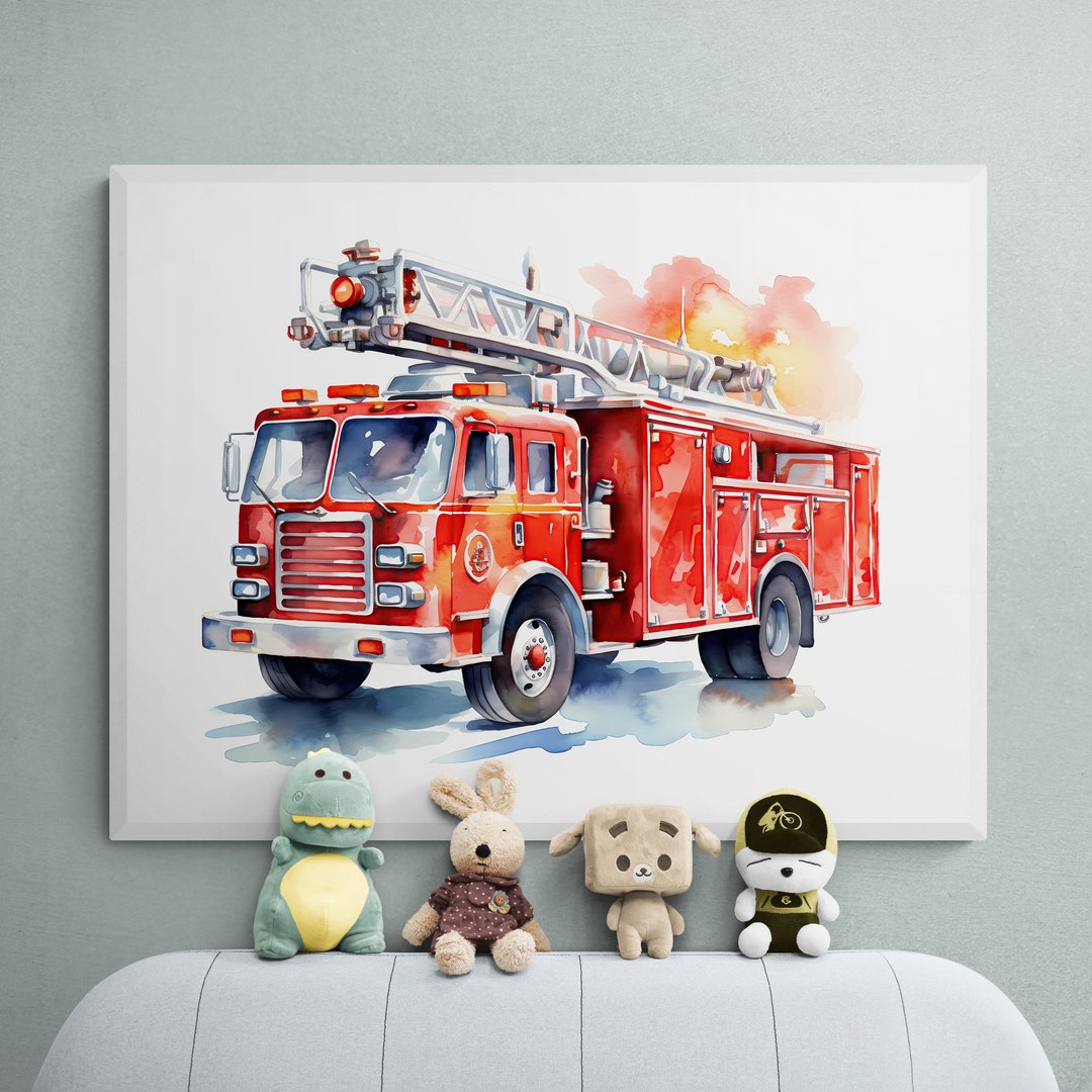 Fire Truck Print, Fire Truck Poster, Fire Engine Wall Art, Firetruck ...
