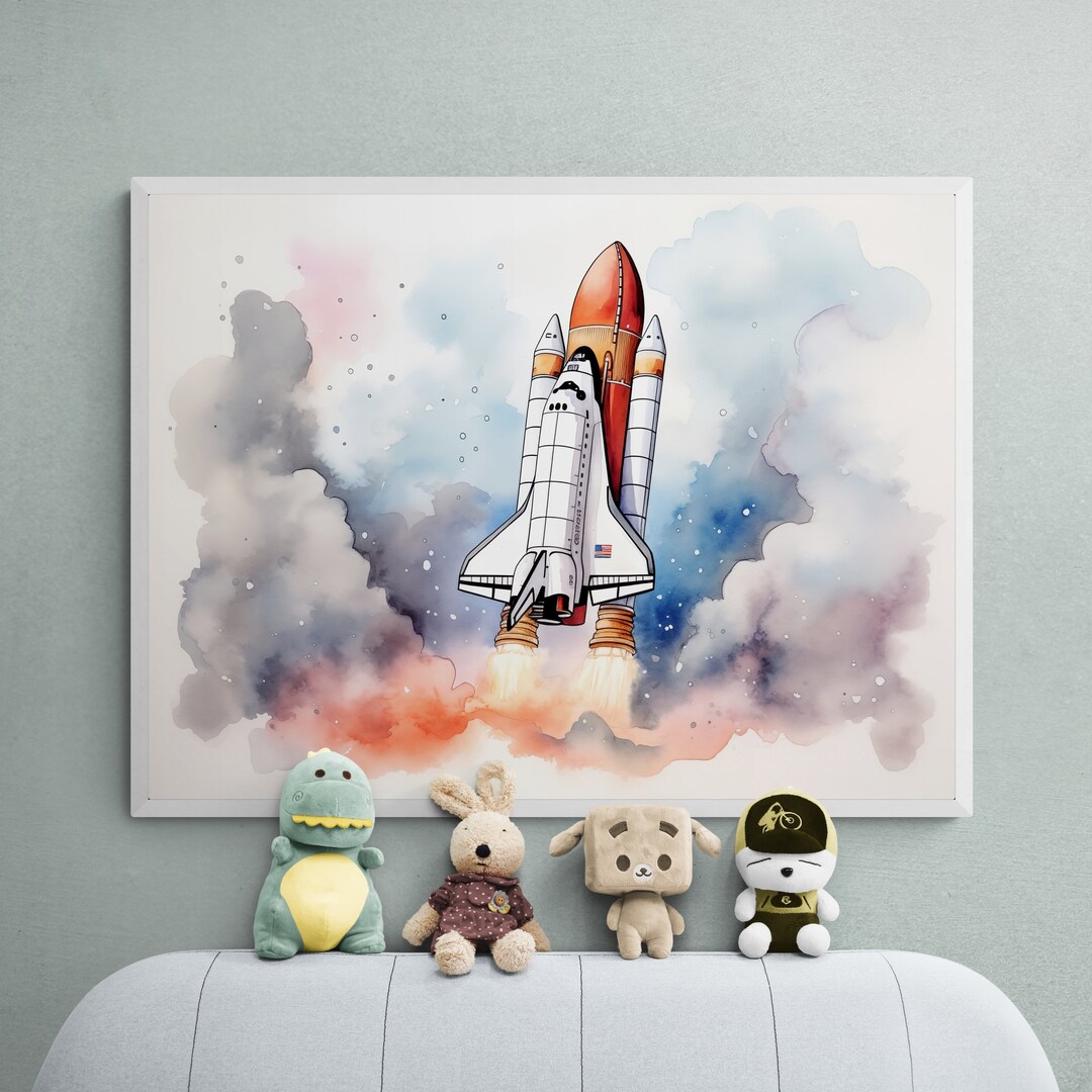 Space Shuttle Print, Spaceship Wall Art, Rocket Ship Art, Playroom Wall ...