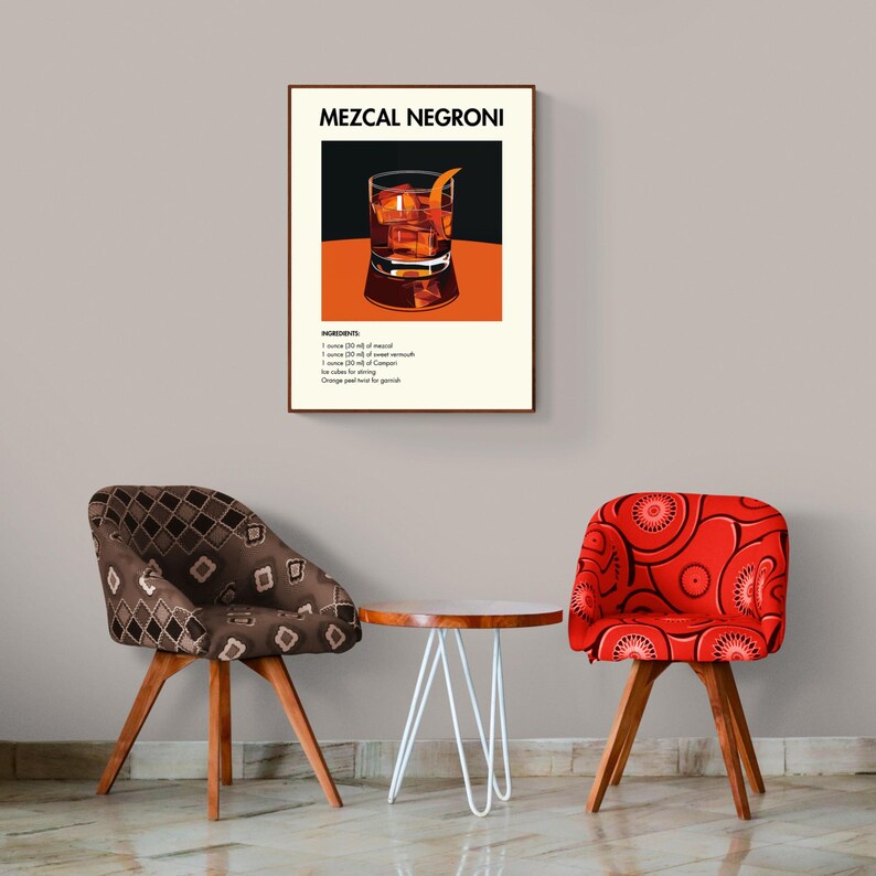 Mezcal Negroni Cocktail Print, Minimalist Bar Art (digital Download) - Etsy