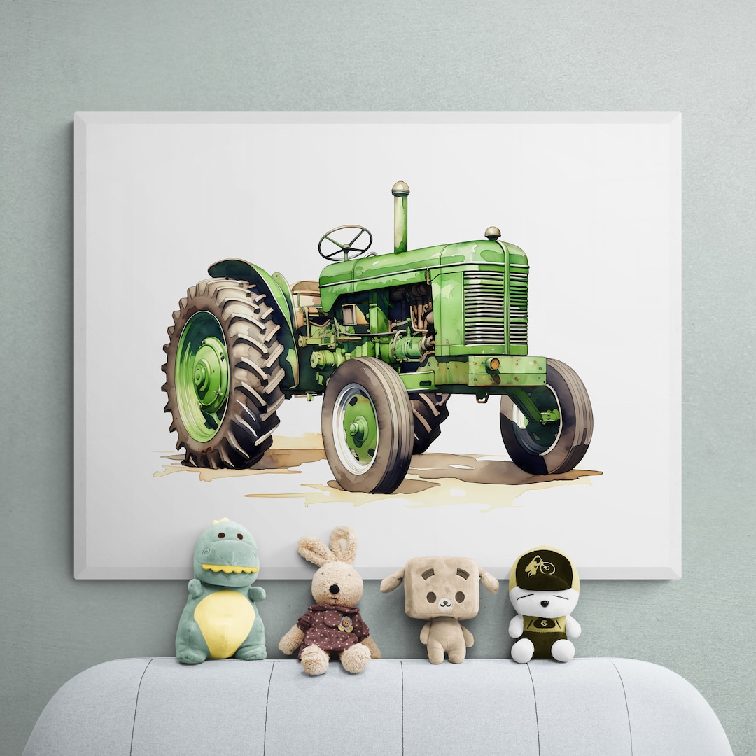 Green Antique Tractor Print, Vintage Tractor, Boy Tractor Art, Tractor ...