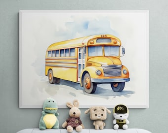 School Bus Print, Transportation Art, Car Art Decor, Printable ...
