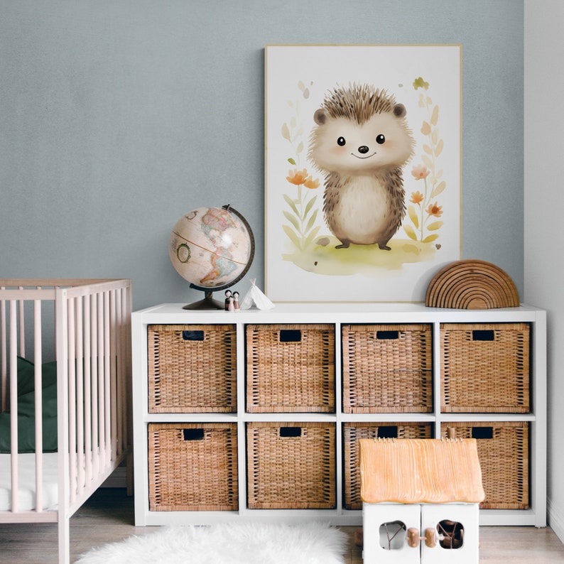 Impresión de erizo en acuarela, decoración de guardería infantil ...