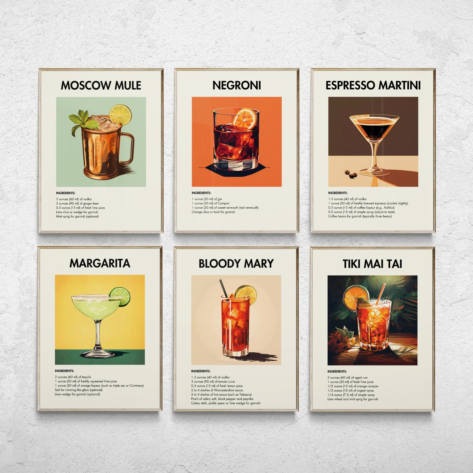 Classic Cocktail Prints, Bar Cart Art (set of 6) (digital Download) - Etsy
