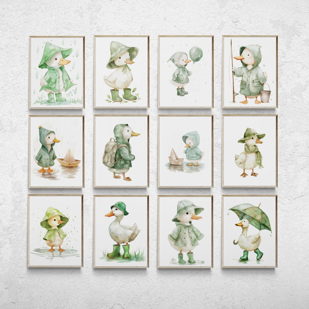 Set of 12, Duck Nursery Decor, Goose Prints, Sage Green Nursery Decor ...