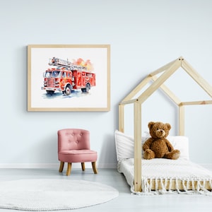 Fire Truck Print, Fire Truck Poster, Fire Engine Wall Art, Firetruck ...