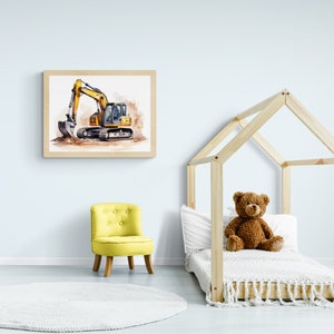 Excavator Print, Digger Art, Construction Print, Toddler Boy Poster ...