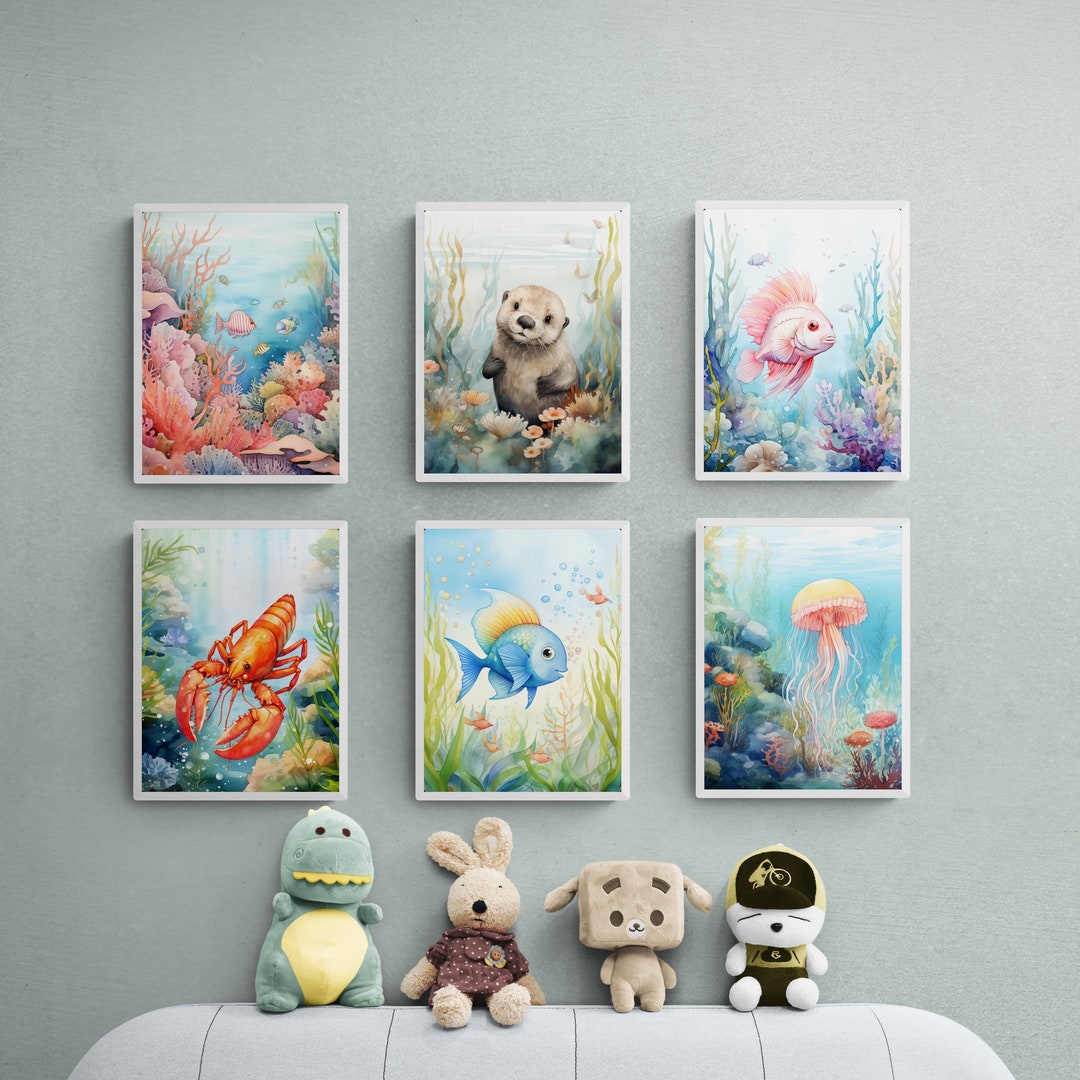 Set of 6, Ocean Animal Prints, Ocean Nursery Prints, Under the Sea ...