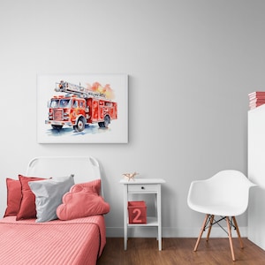 Fire Truck Print, Fire Truck Poster, Fire Engine Wall Art, Firetruck ...