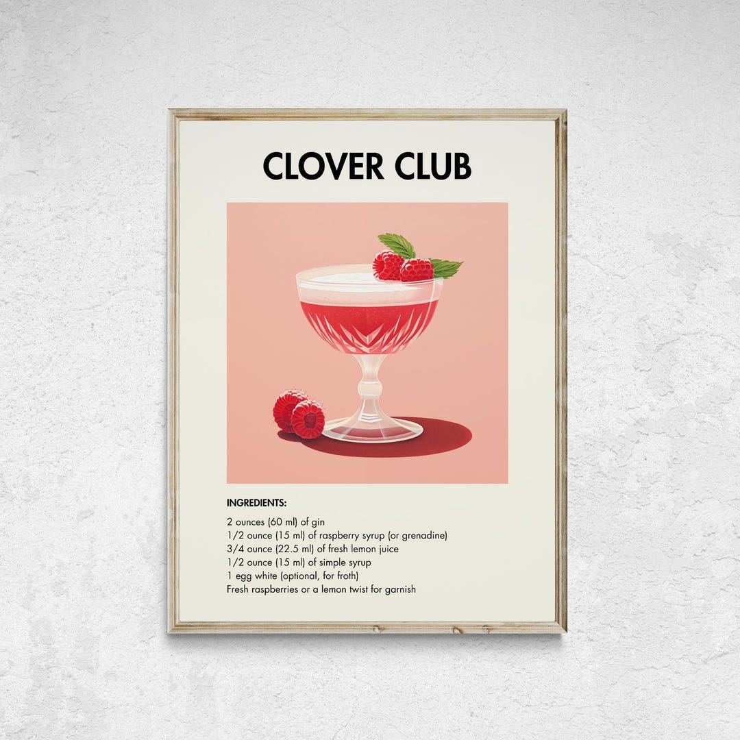 Clover Club Cocktail Print, Vintage Bar Cart Art (digital Download) - Etsy