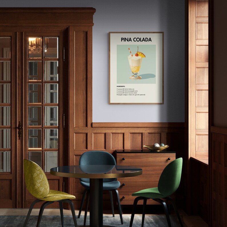 Retro Pina Colada Cocktail Print, Bar Cart Art (Digital Download ...