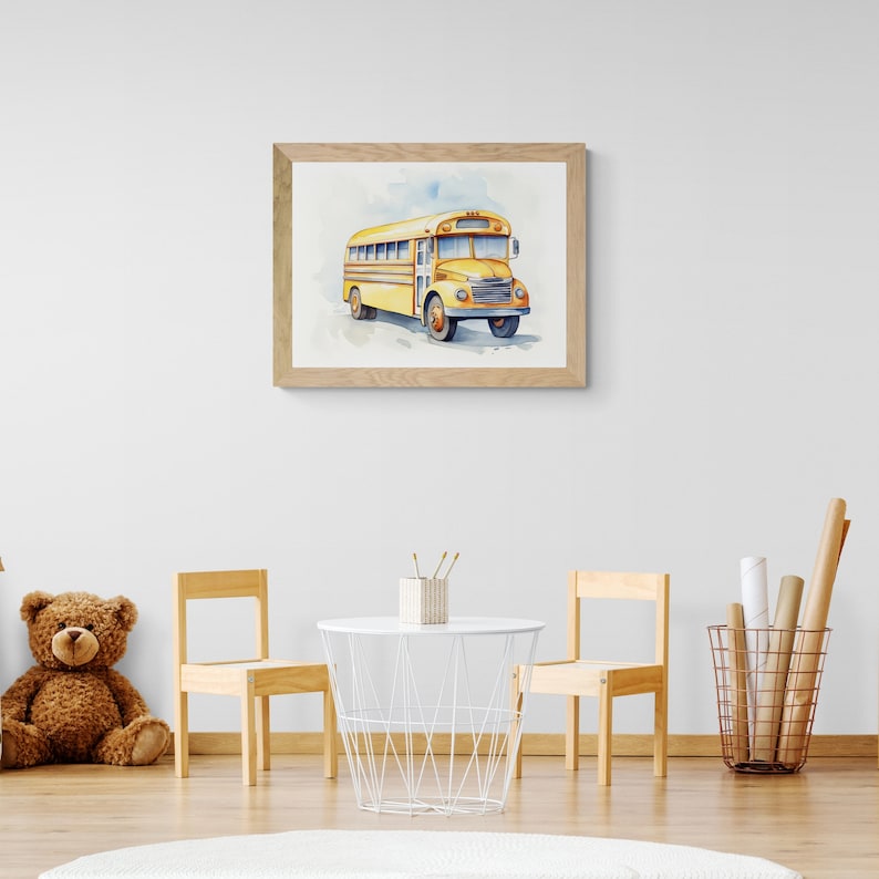 Watercolor School Bus Print, Playroom Wall Art (digital Download) - Etsy