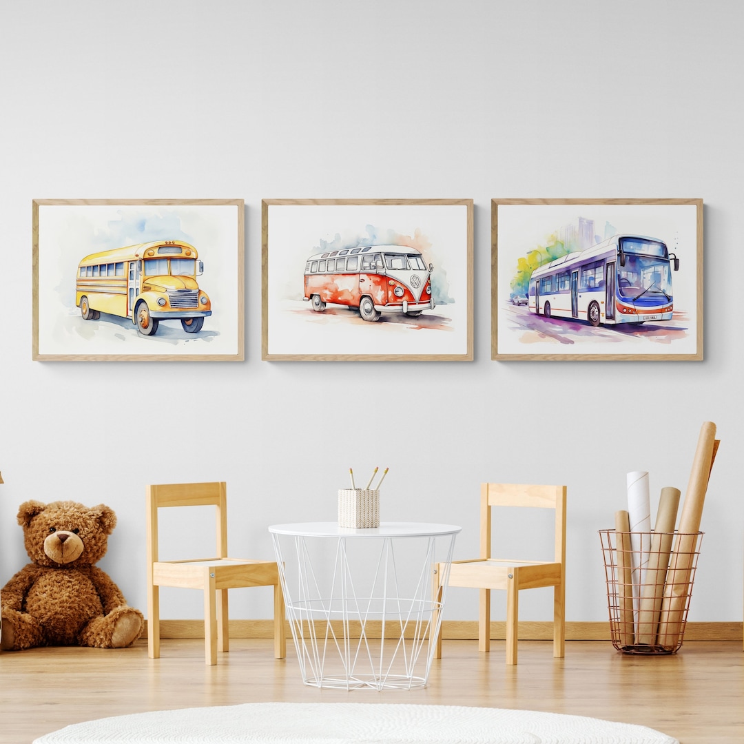 Watercolor Bus Prints, Transportation Nursery Decor (digital Download ...