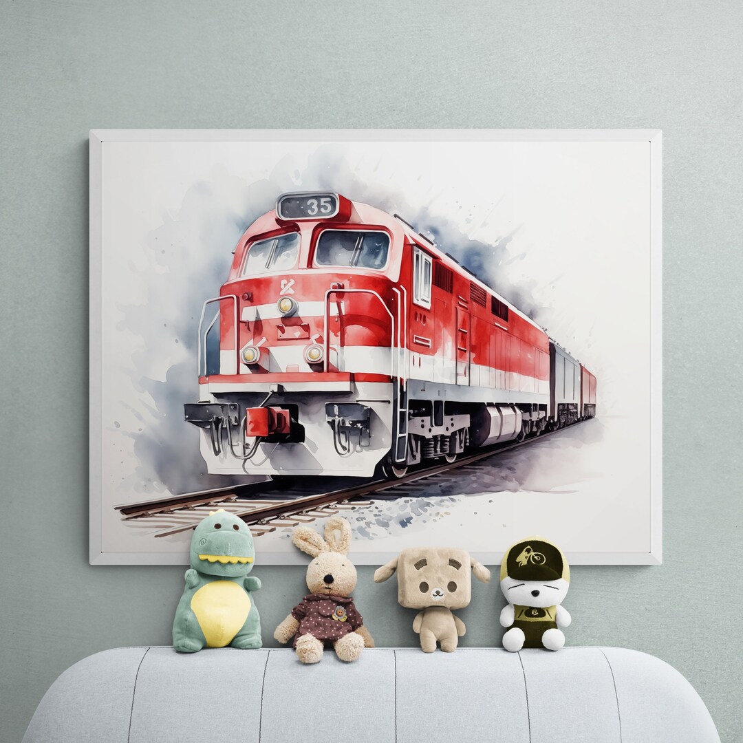 Red Cargo Train Watercolor Print, Boys Room Decor (digital Download) - Etsy