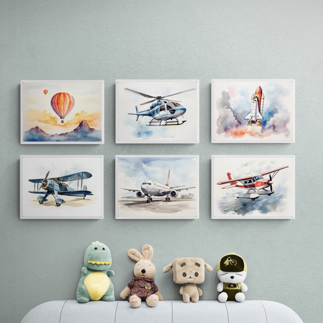 Watercolor Aviation Prints, Set of 6, Airplane Nursery Decor (digital ...
