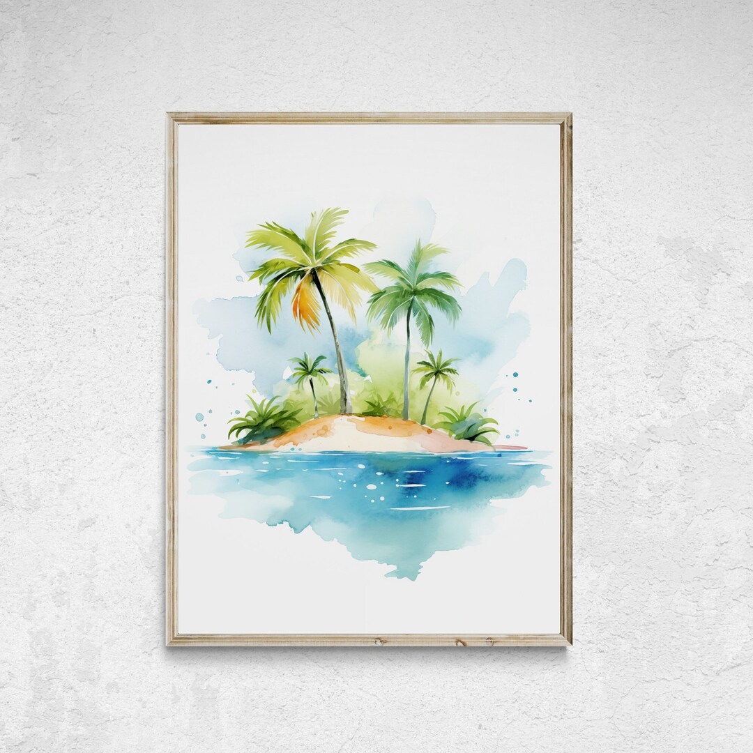 Watercolor Tropical Island Print, Ocean Nursery Decor (digital Download ...