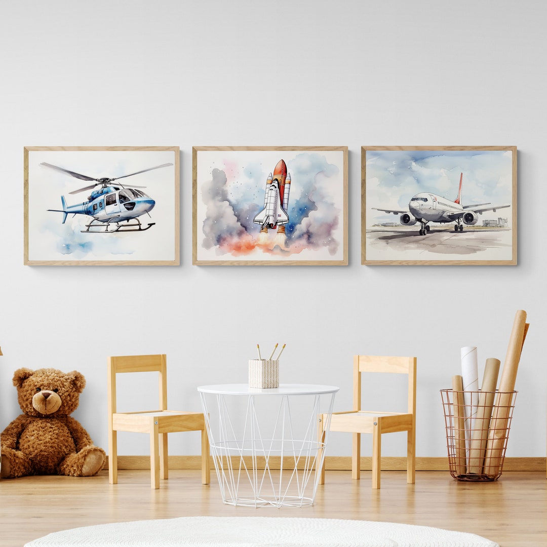 Watercolor Aviation Prints Set, Aircraft Nursery Decor (digital ...