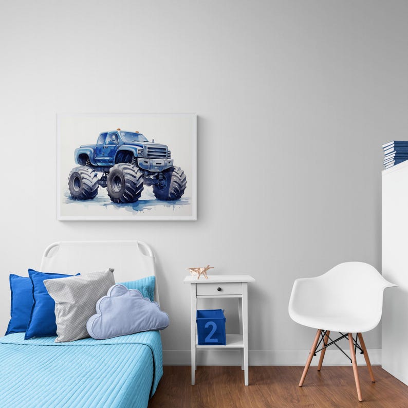 Navy Blue Monster Truck Printable, Car Poster, Automotive Wall Art ...