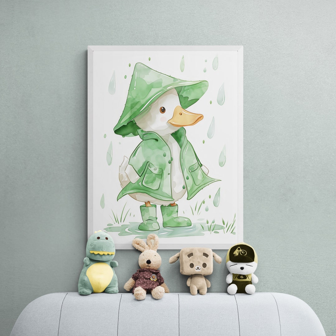 Rainy Duck Printable Art, Nursery Digital Prints, Sage Green Nursery ...
