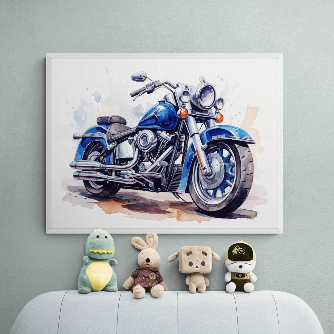 Blue Chopper Motorcycle Print, Nursery Biker Wall Art (digital Download ...