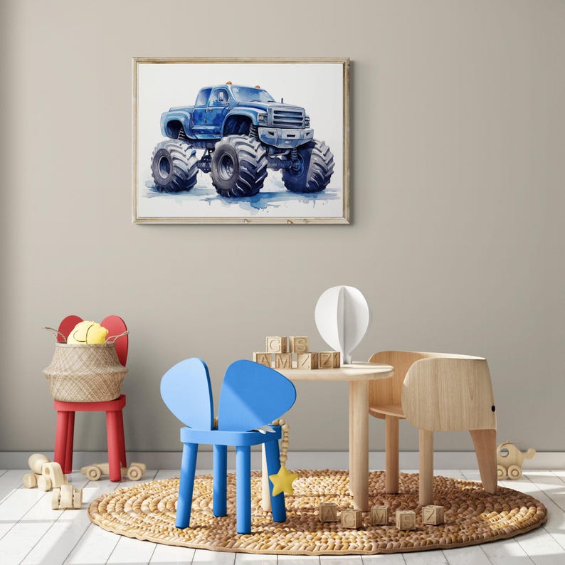 Navy Blue Monster Truck Printable, Car Poster, Automotive Wall Art ...