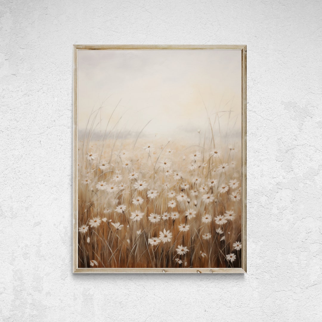 Printable Wildflower Field Oil Painting, Daisy Field Print, Vintage ...