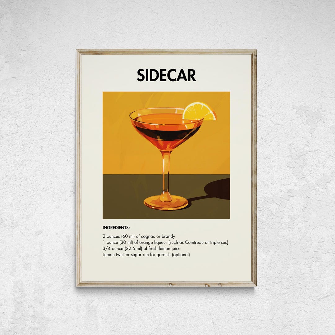 Sidecar Cocktail Art Print, Vintage Bar Cart Decor (digital Download ...