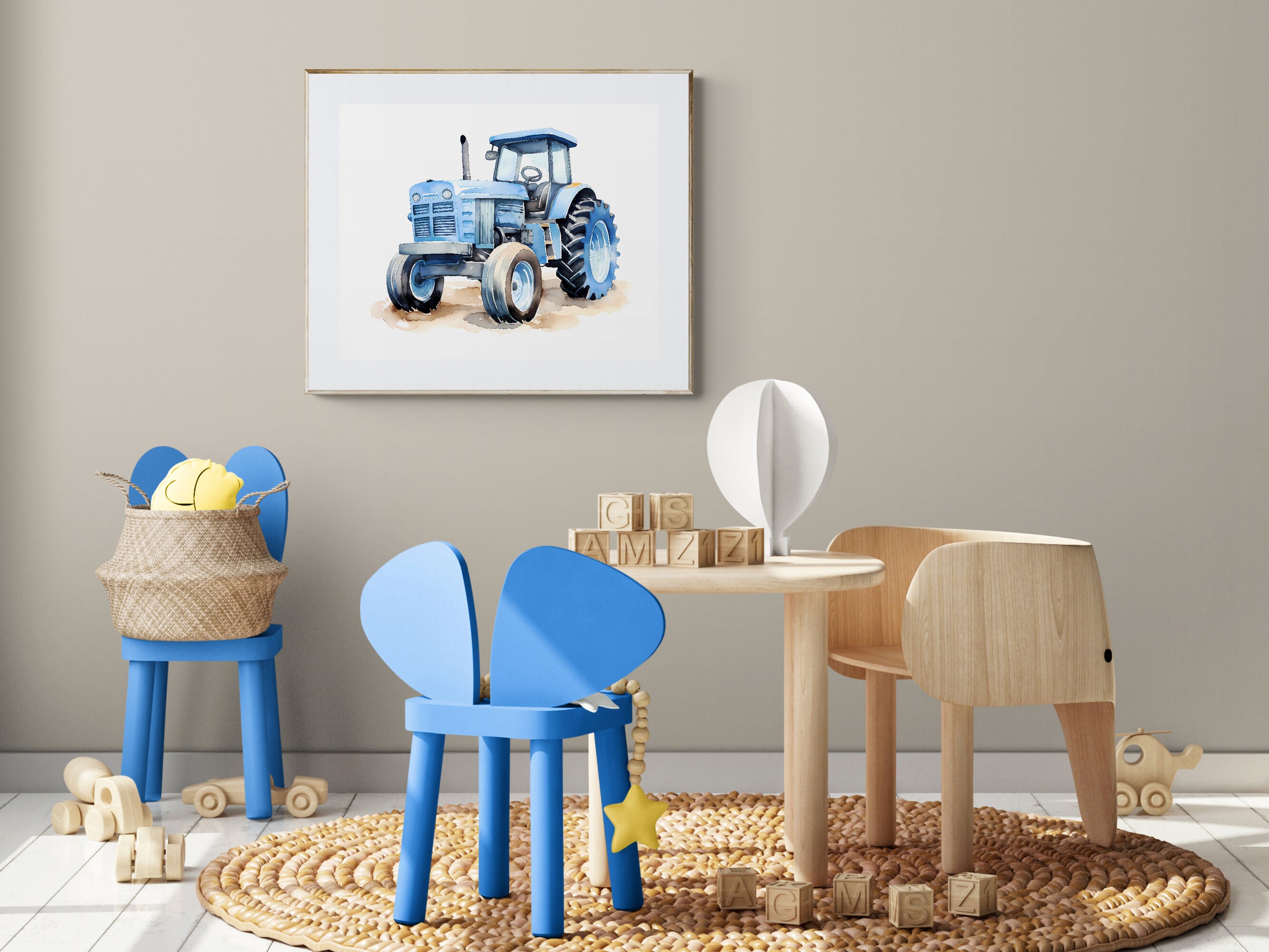 Printable Tractor Watercolor Tractor Blue Tractor Farm - Etsy