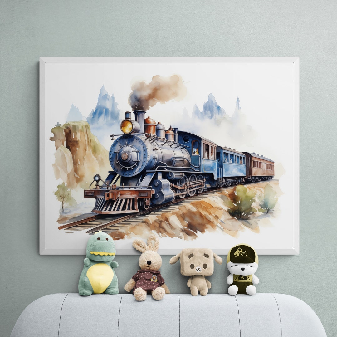 Old West Train Print, Train Wall Art, Watercolor Painting, Train Poster ...