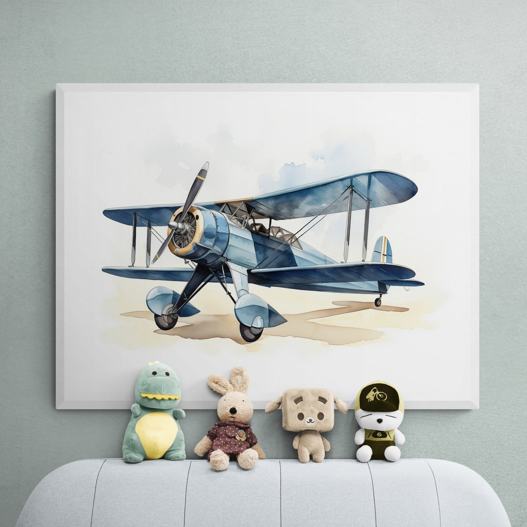 Watercolor Biplane Print, Printable Aircraft, Plane Wall Art Retro ...