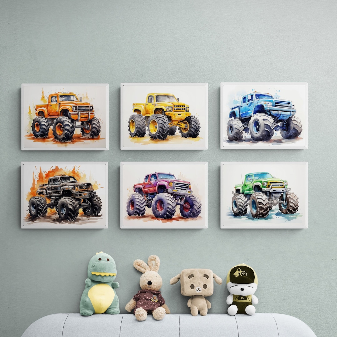 Set of 6, Printable Monster Trucks, Car Poster, Automotive Wall Art ...