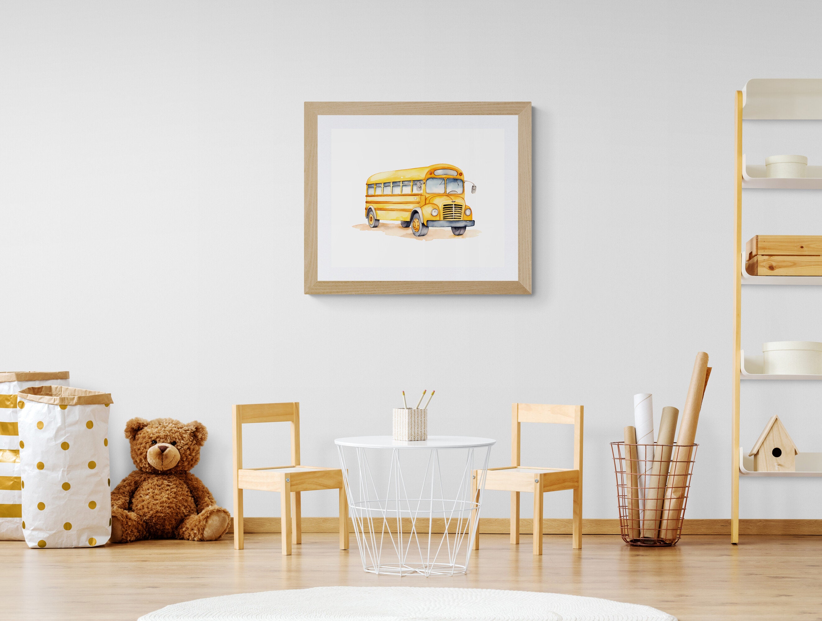 Watercolor Yellow School Bus Print, Kids Room Wall Art (digital ...