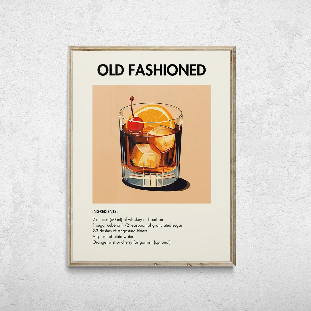 Old Fashioned Cocktail Print, Old Fashioned Poster, Retro Cocktail ...