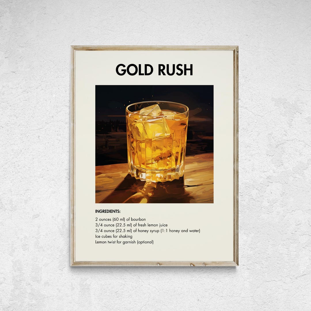 Gold Rush Cocktail Printable, Minimalist Alcohol Print, Gold Rush ...