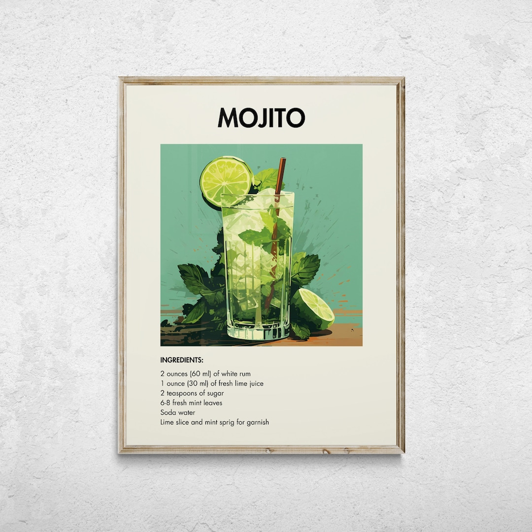 Mojito Cocktail Print, Mojito Poster, Mojito Decor, Mojito Print, Retro ...