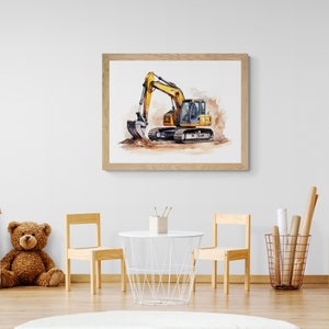 Excavator Print, Digger Art, Construction Print, Toddler Boy Poster ...